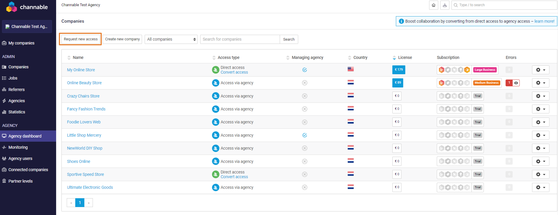 Agency Dashboard: Requesting access to the existing companies in Channable – Help Center - Channable