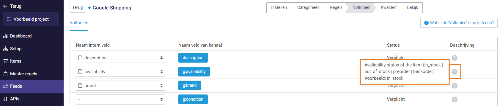 Zijn er voorbeelden beschikbaar voor de waarden die ik moet invullen ...