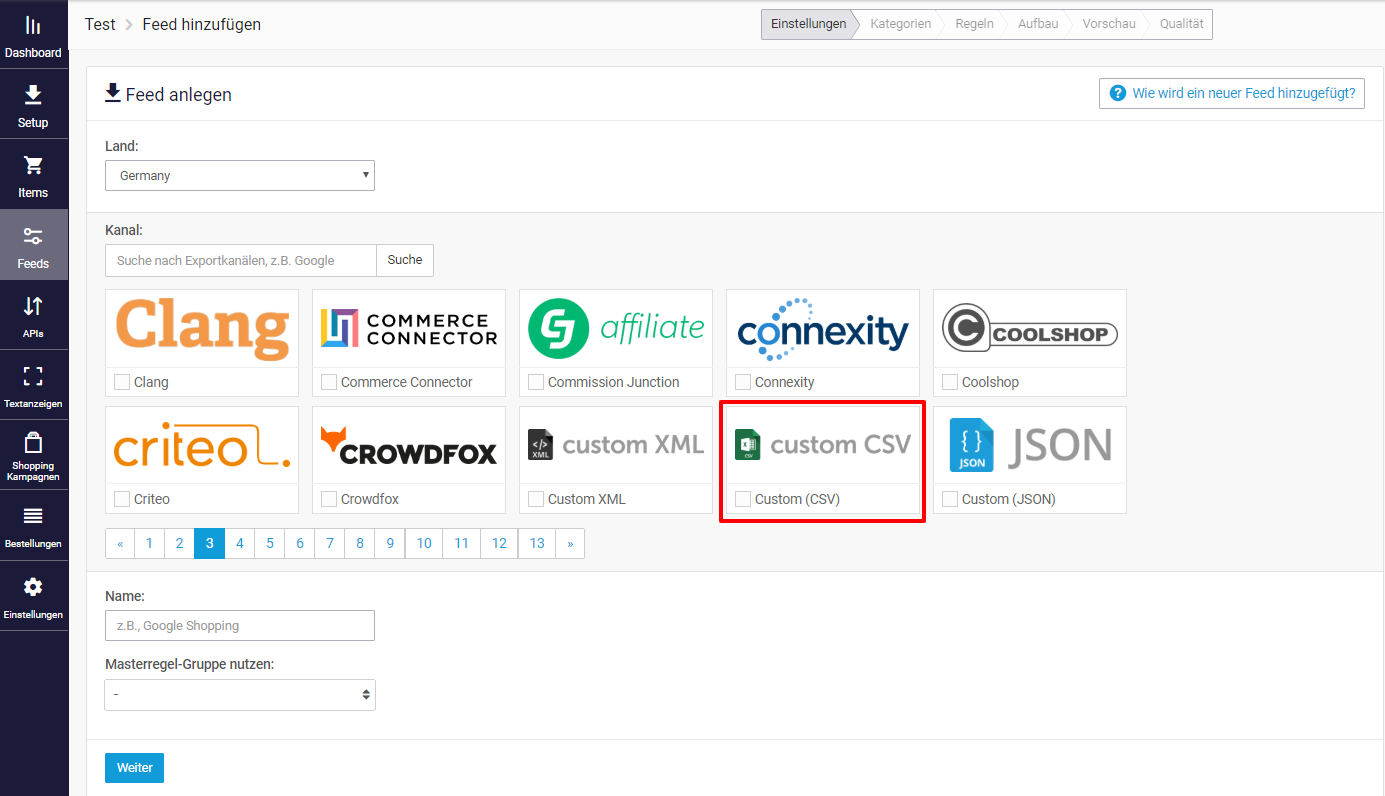 Einen Custom CSV Feed erstellen – Channable