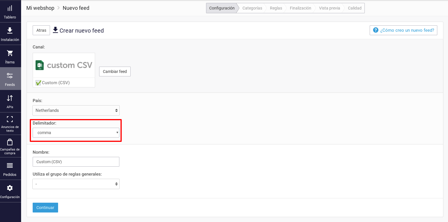 ¿Cómo configurar un feed CSV personalizado? – Channable