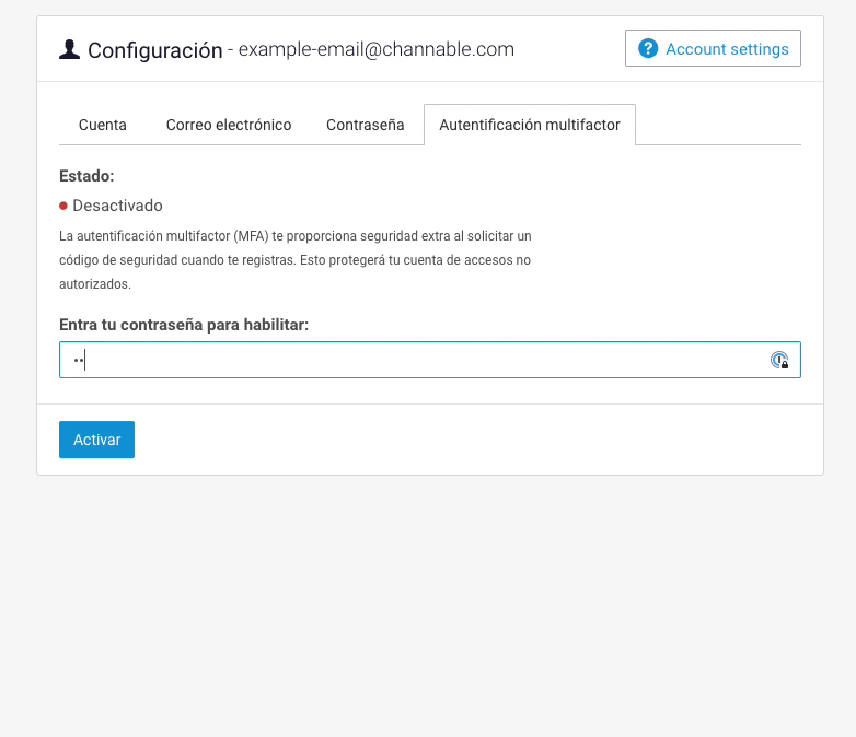 Configurar Autentificación Multi Factorial (MFA) – Channable