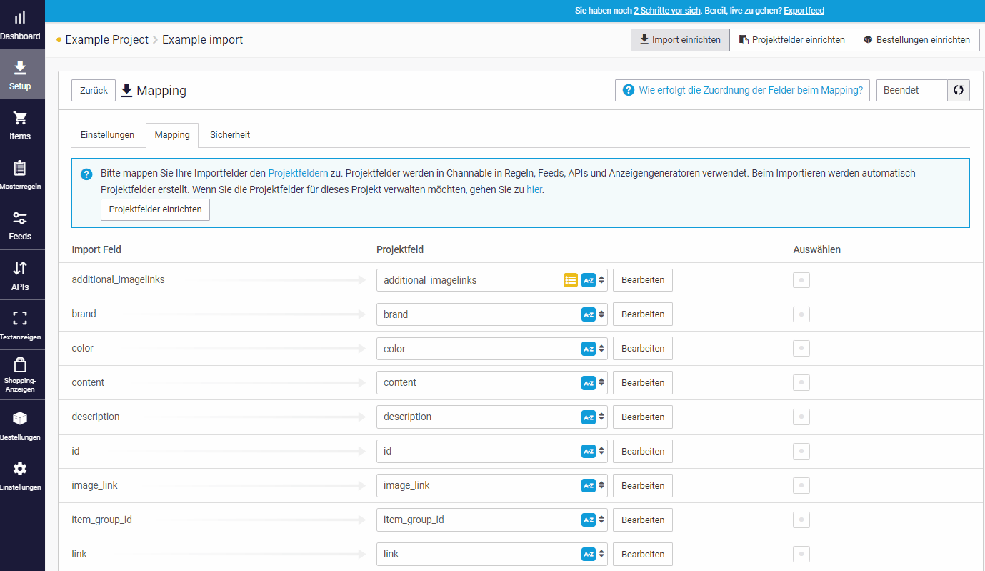 'Internal Server Error' beim Bearbeiten eines Feldes im Import-Mapping – Help Center - Channable